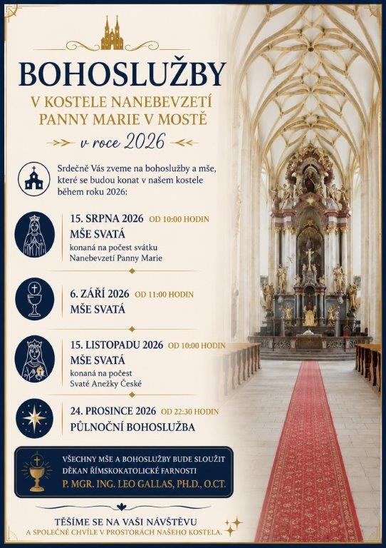 Bohoslužby a mše v kostele Nanebevzetí Panny Marie v Mostě v roce 2026 ...